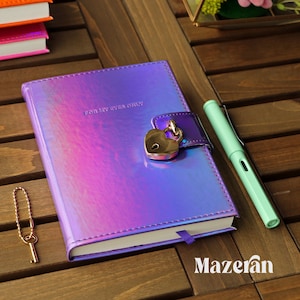 Heart Shaped Lock Journal, Rainbow Laser PU Hard Cover Notebook Travel ...