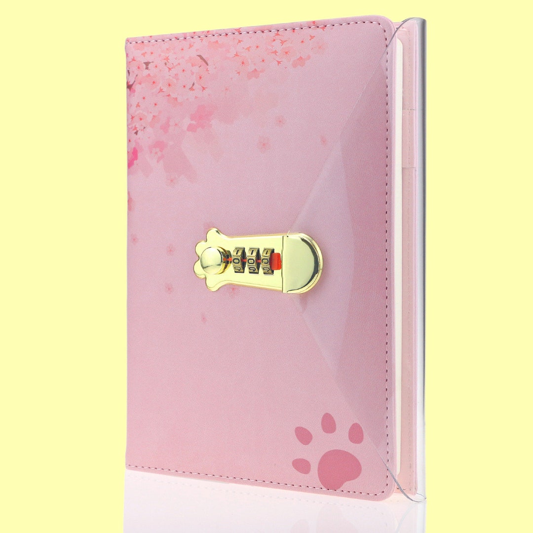 Cat Paw Shaped Combination Lock Journal, PU Leather Hard Cover Notebook ...