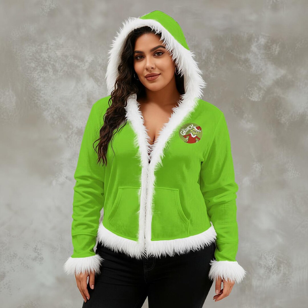 The Grinch Inspired Christmas Sweater, Bright Green, 90's Fur Hem ...