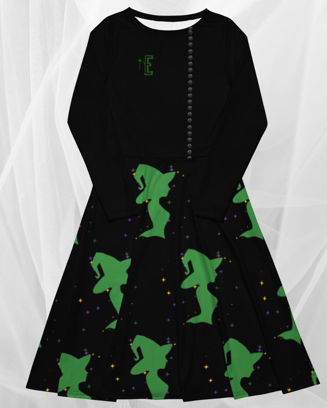 Wicked Inspired Costume Dress: Elphaba Style, Long Sleeve Midi Dress ...