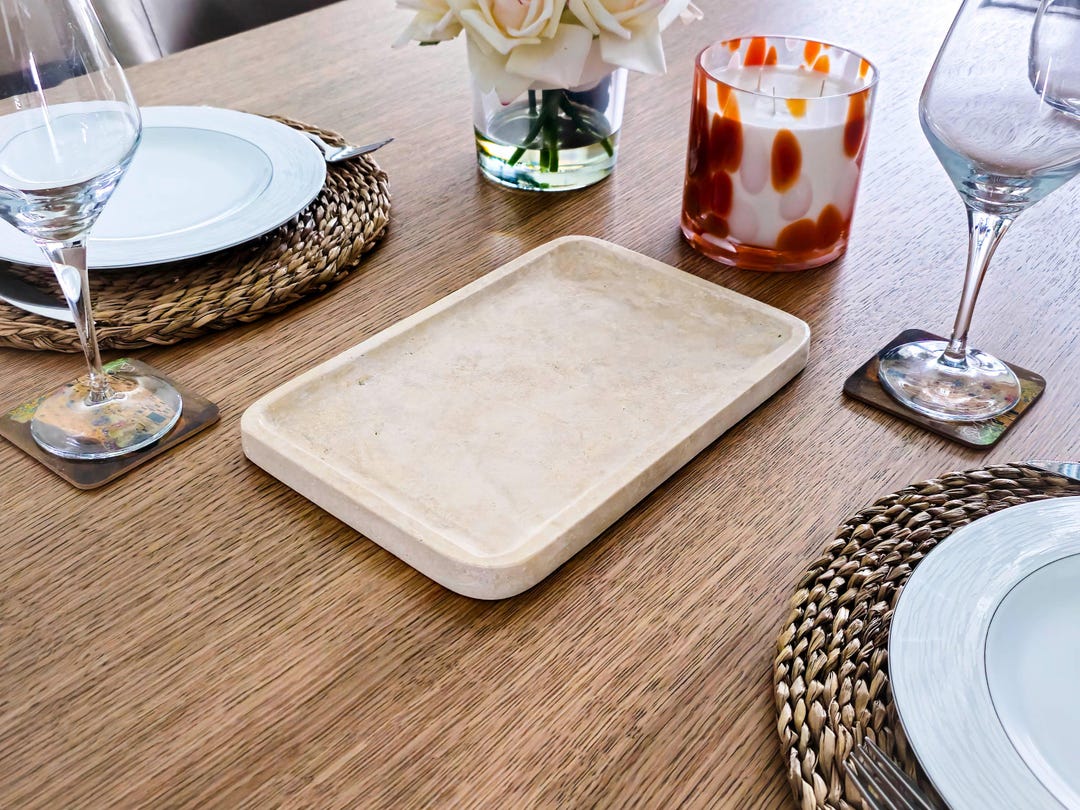 Handmade Natural Travertine Serving Tray | Natural Stone Serving Tray ...