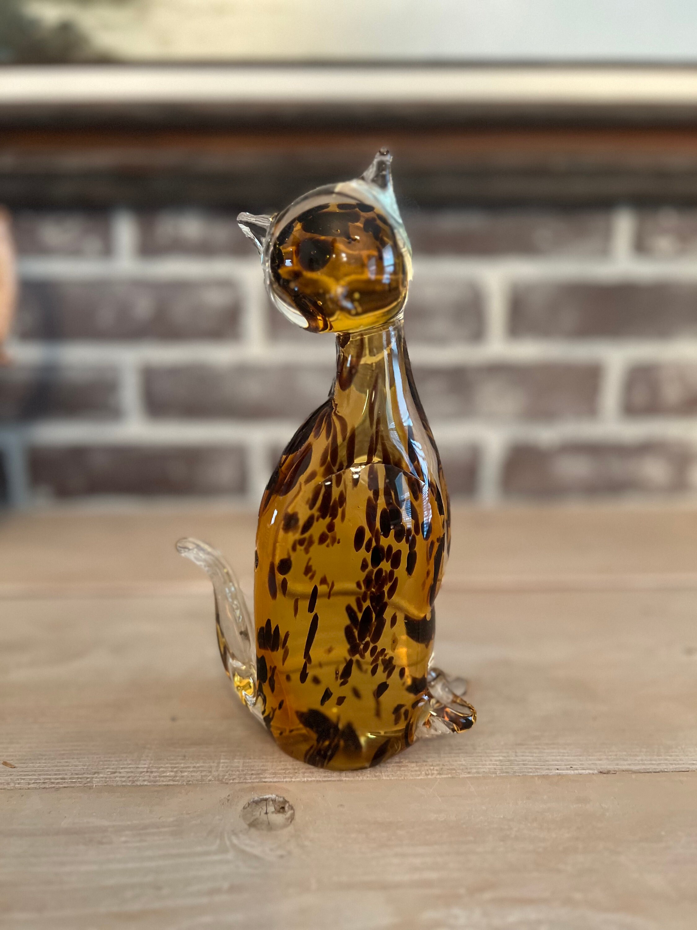 RARE Vintage Fifth Ave Amber Art Glass Sitting CAT Figurine ...