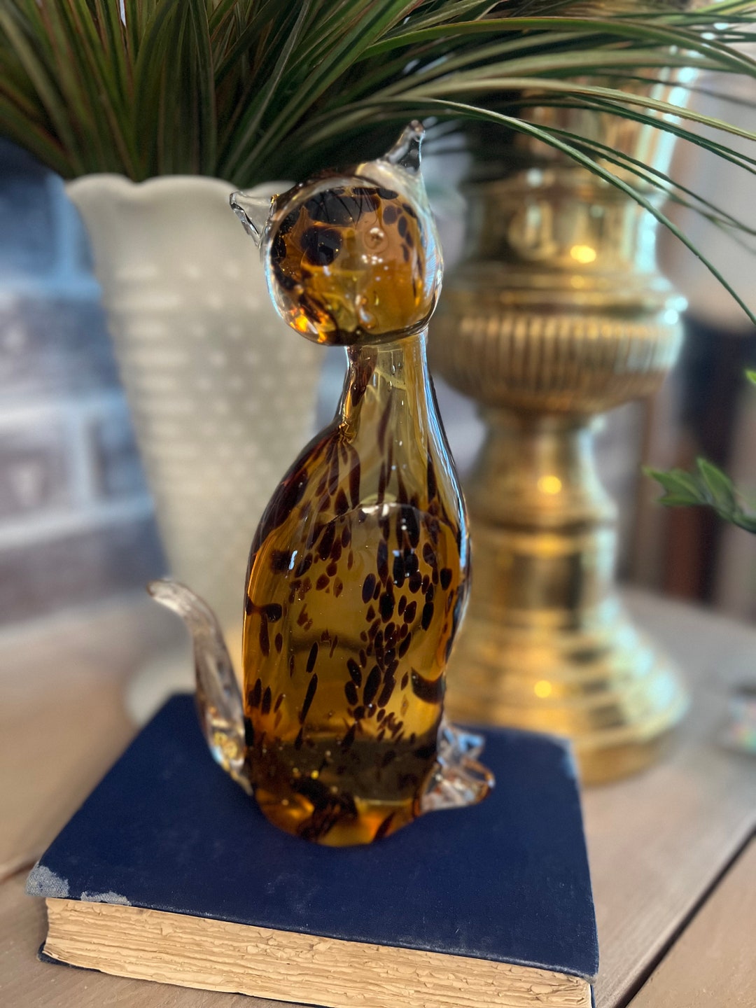 RARE Vintage Fifth Ave Amber Art Glass Sitting CAT Figurine ...