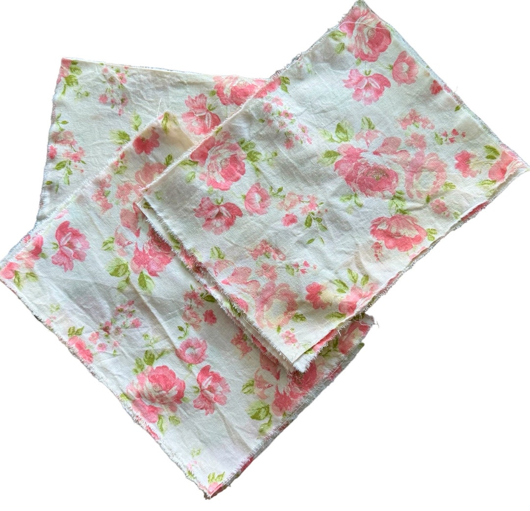 Vintage Fabric Pieces Tea Stained Rose Fabric Scraps Junk Journal Ships ...