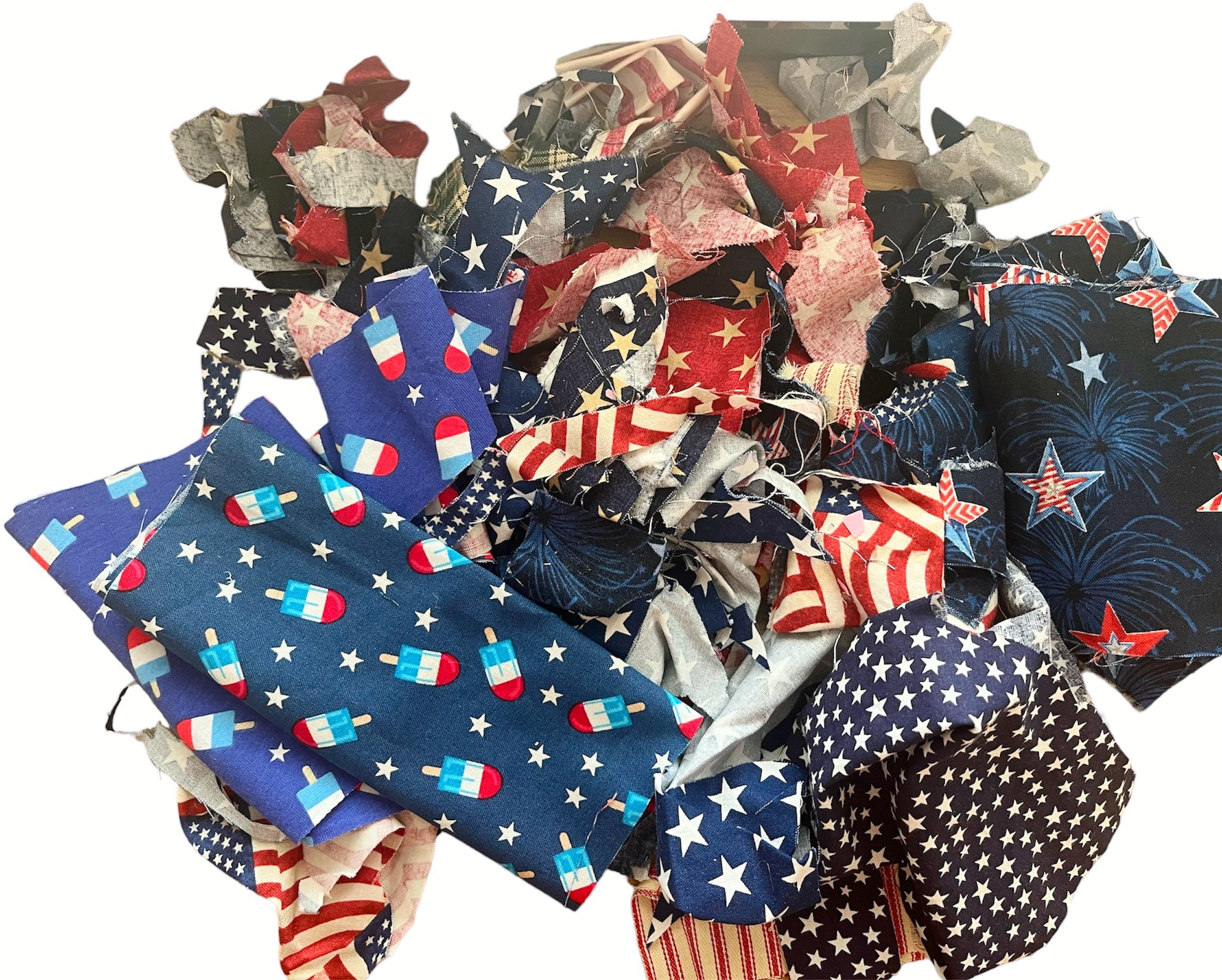 Patriotic Fabric Scraps Red White Blue Fabric Scraps and - Etsy