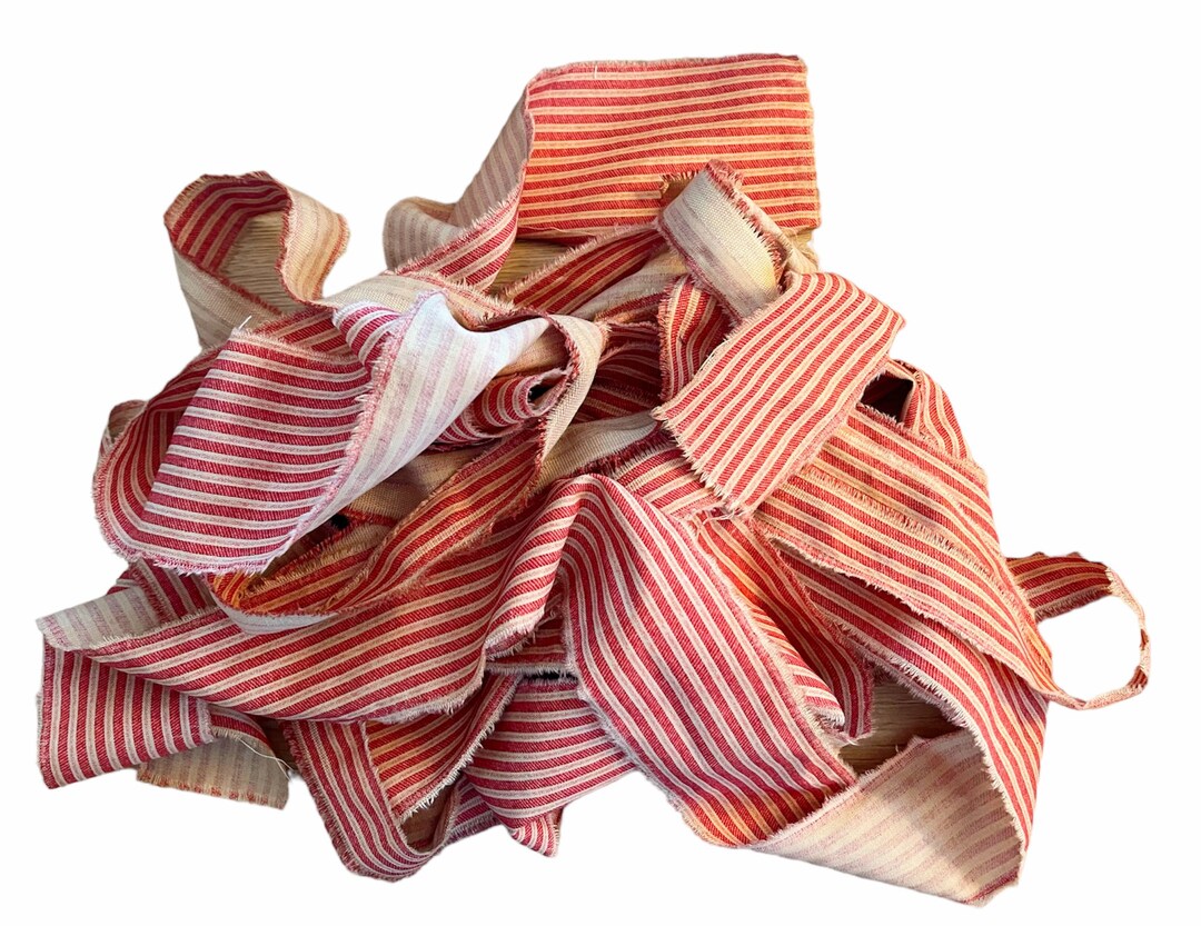 Striped Farmhouse Red Ribbon Coffee or Plain Hand Torn Red and White ...