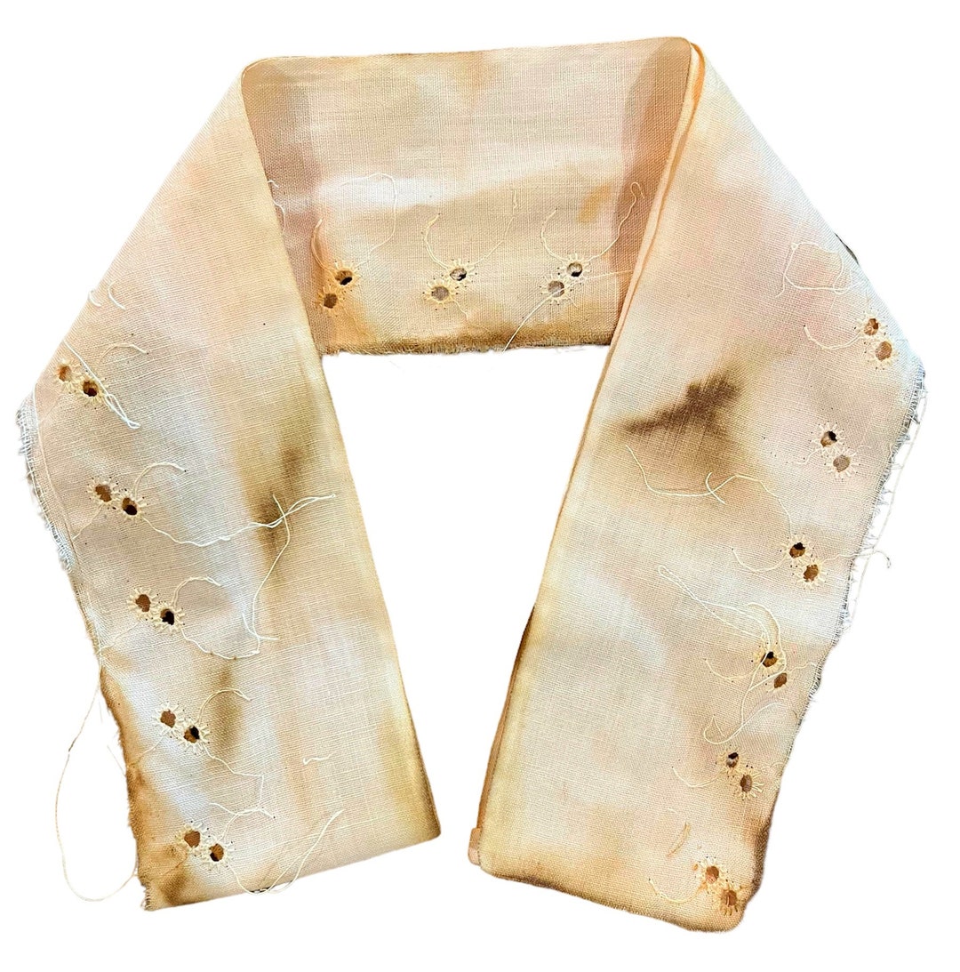 Pink Eyelet Coffee Stained Eyelet Fabric Ribbon Frayed Edges Loose ...