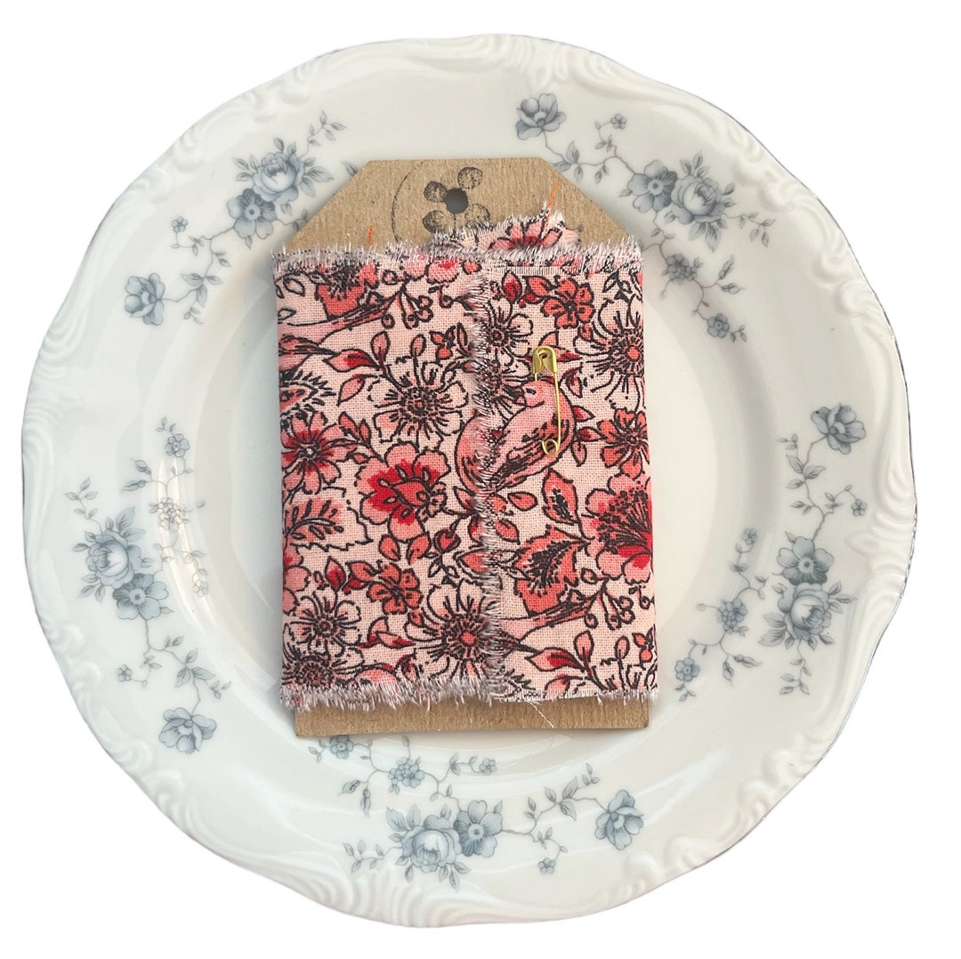 Calico Bird and Flowers Ribbon Hand Torn Red and Pink Fabric Ribbon ...