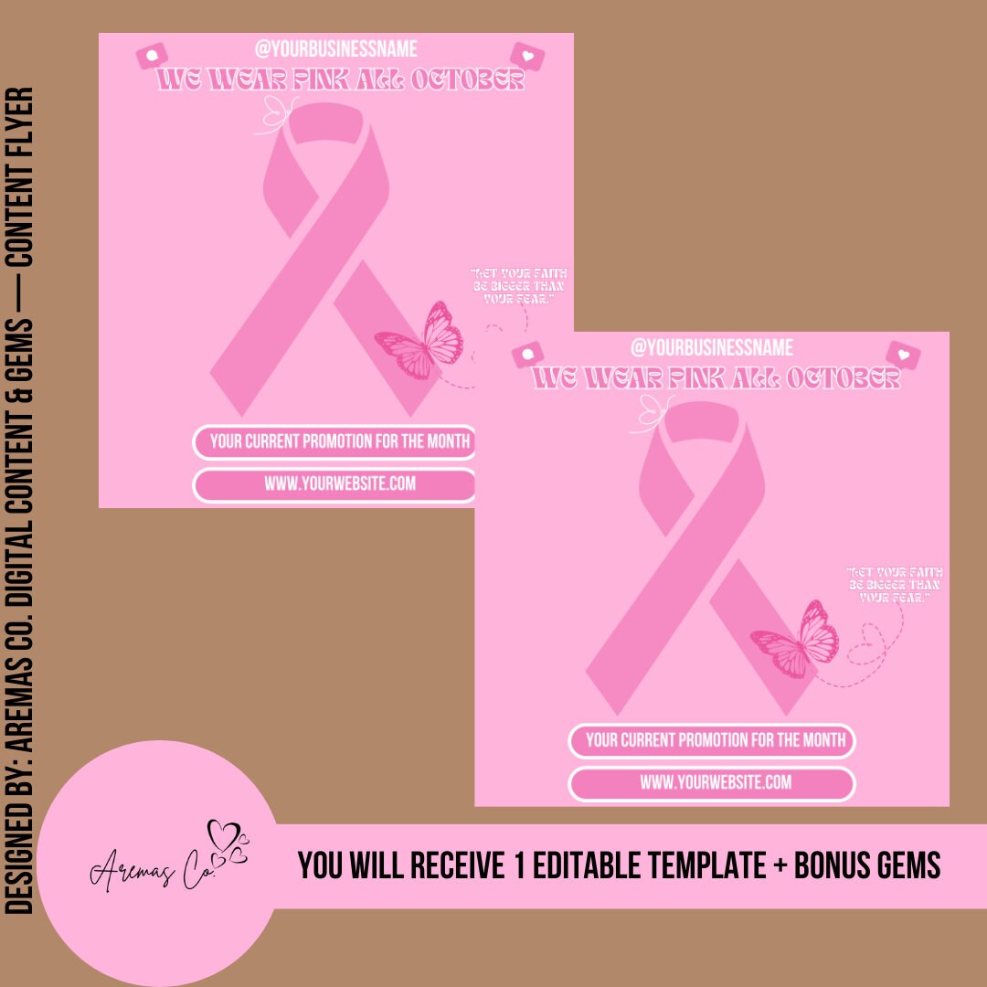 DIY Pinktober Flyer Template, Breast Cancer Awareness, Instagram Flyer ...