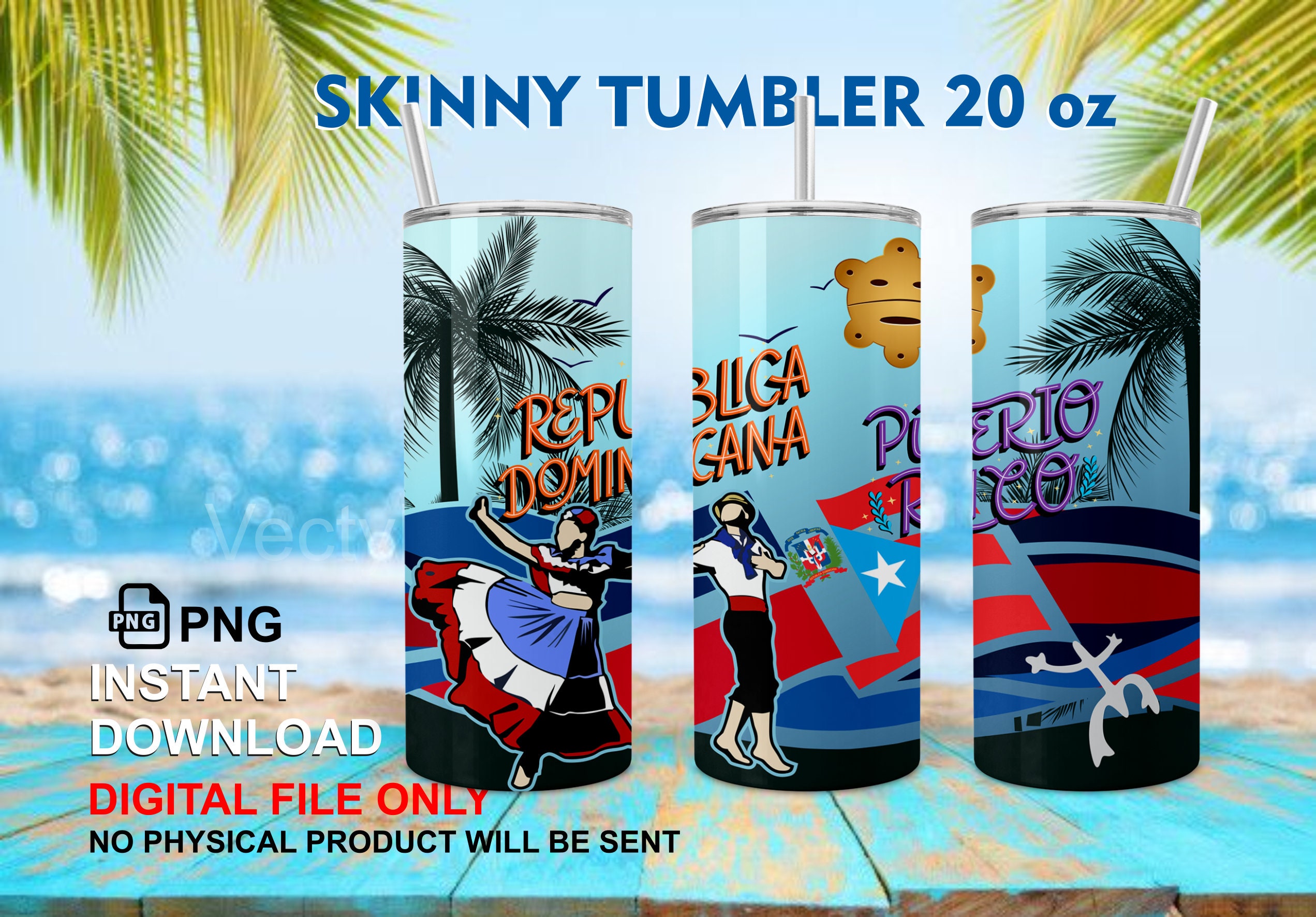 20oz Skinny Tumbler Design Straight Digital Design Puerto Rico ...