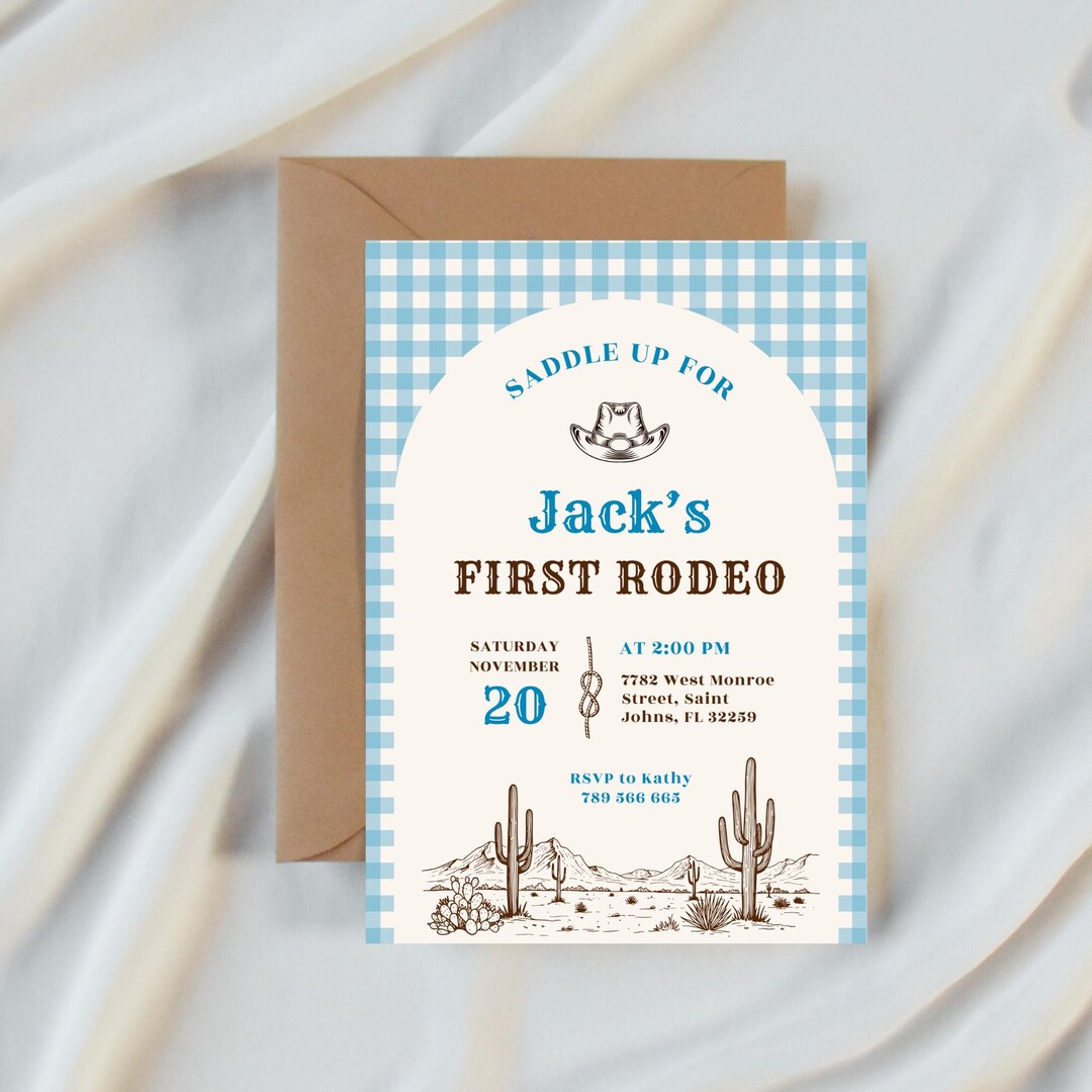 My First Rodeo Birthday Invitation, Cowboy 1st Birthday Invite Boy ...
