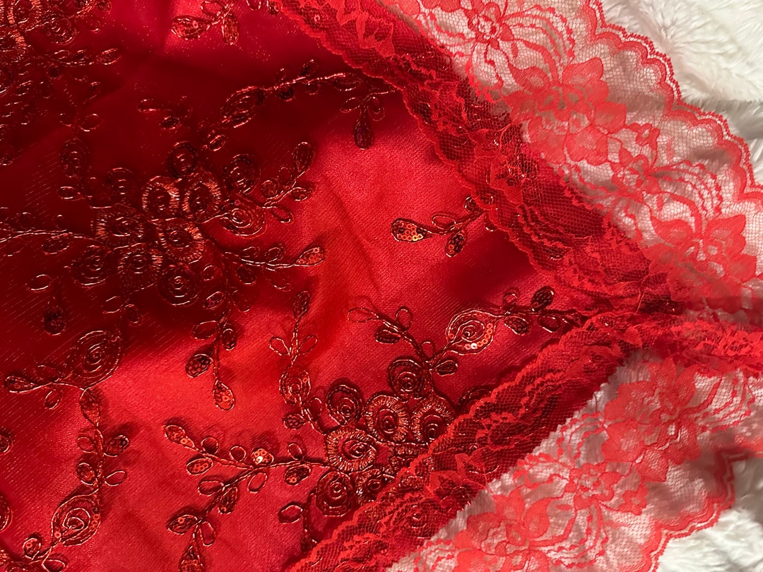 Red Satin Fabric Encased in Red Glitter Lace With Red Trim Lap Scarf - Etsy