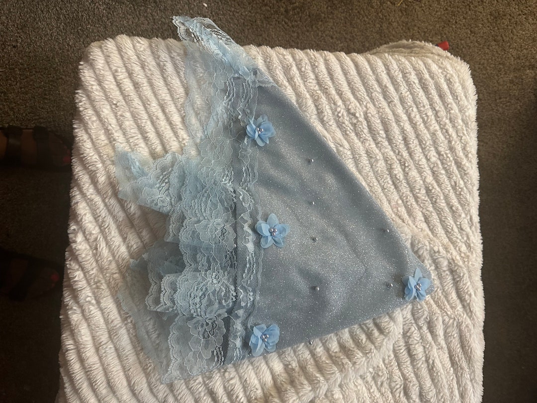 Shimmery Light Blue and Silver Satin Fabric Encased in Light Blue Lace ...