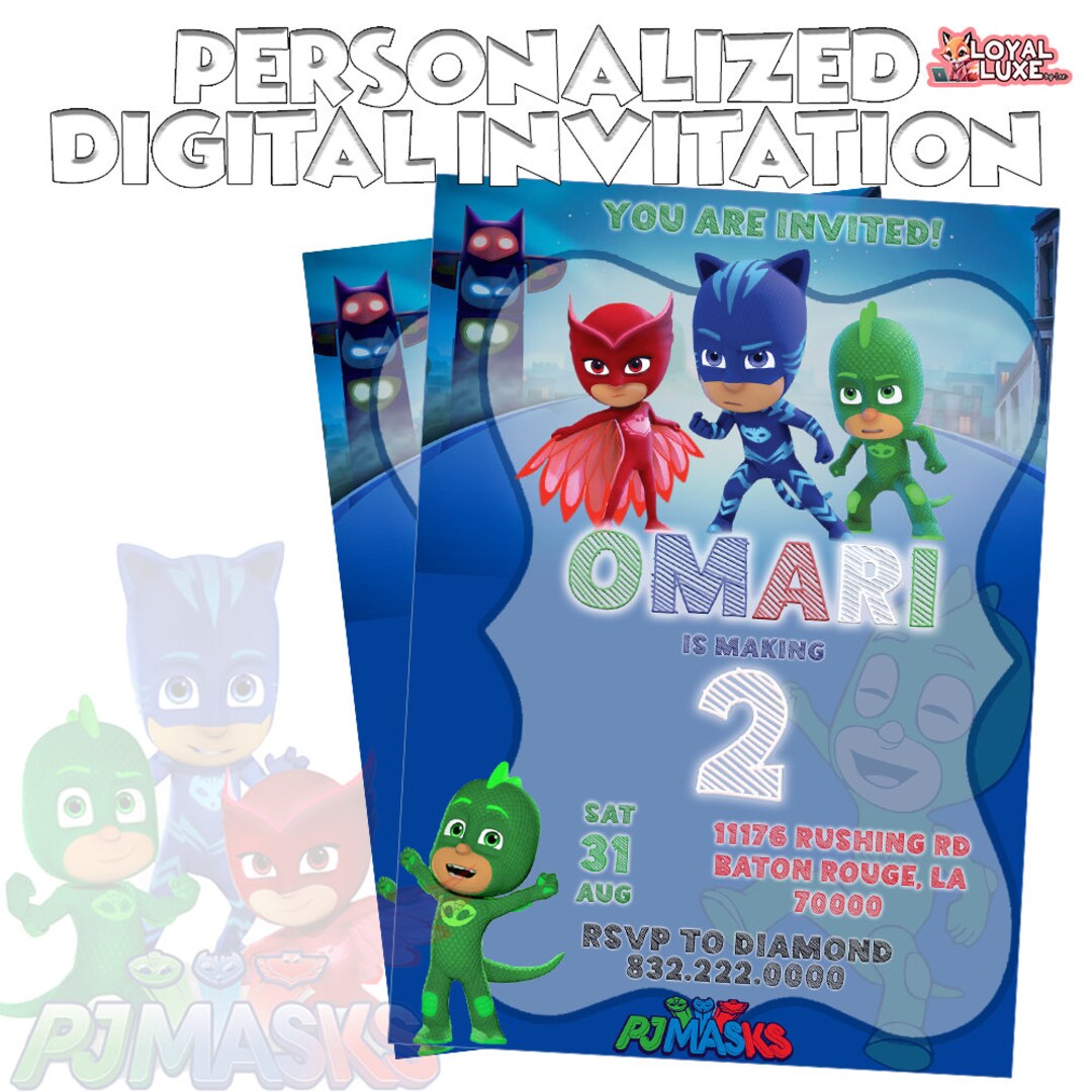 PJ Masks Customized Party Invitation Download PNG 24-48 Hour Turnaround ...
