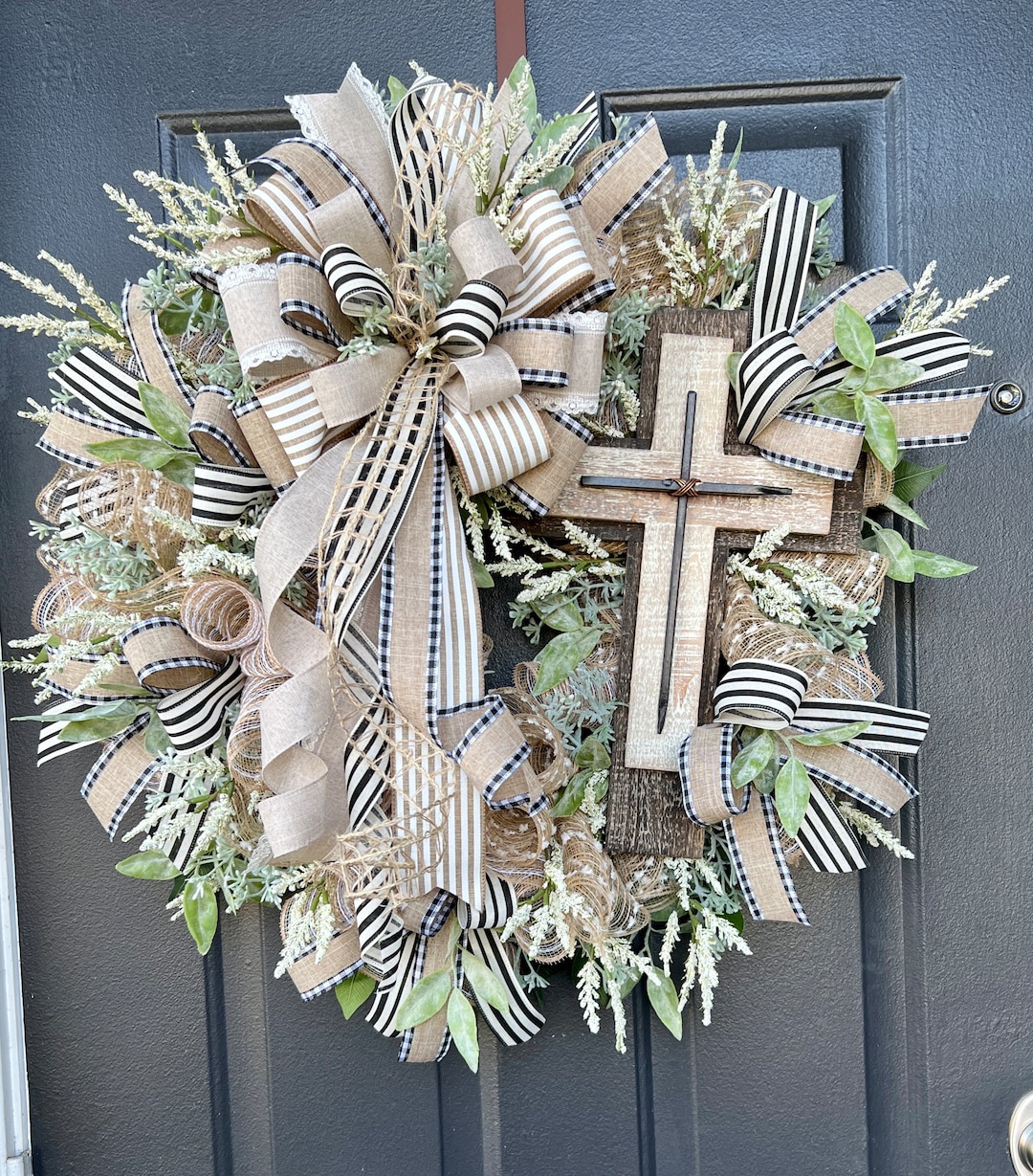 Everyday Wreath for Front Door, Religious Wreath for Front Door, Cross Wreath, Large Wreath for ...
