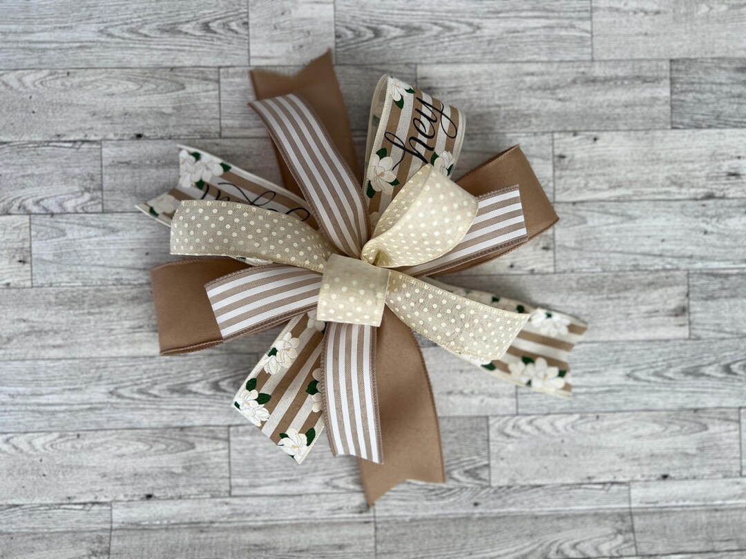 Beige Farmhouse Bow, Rustic Decor, Everyday Bow, Wreath Bow, Lantern ...