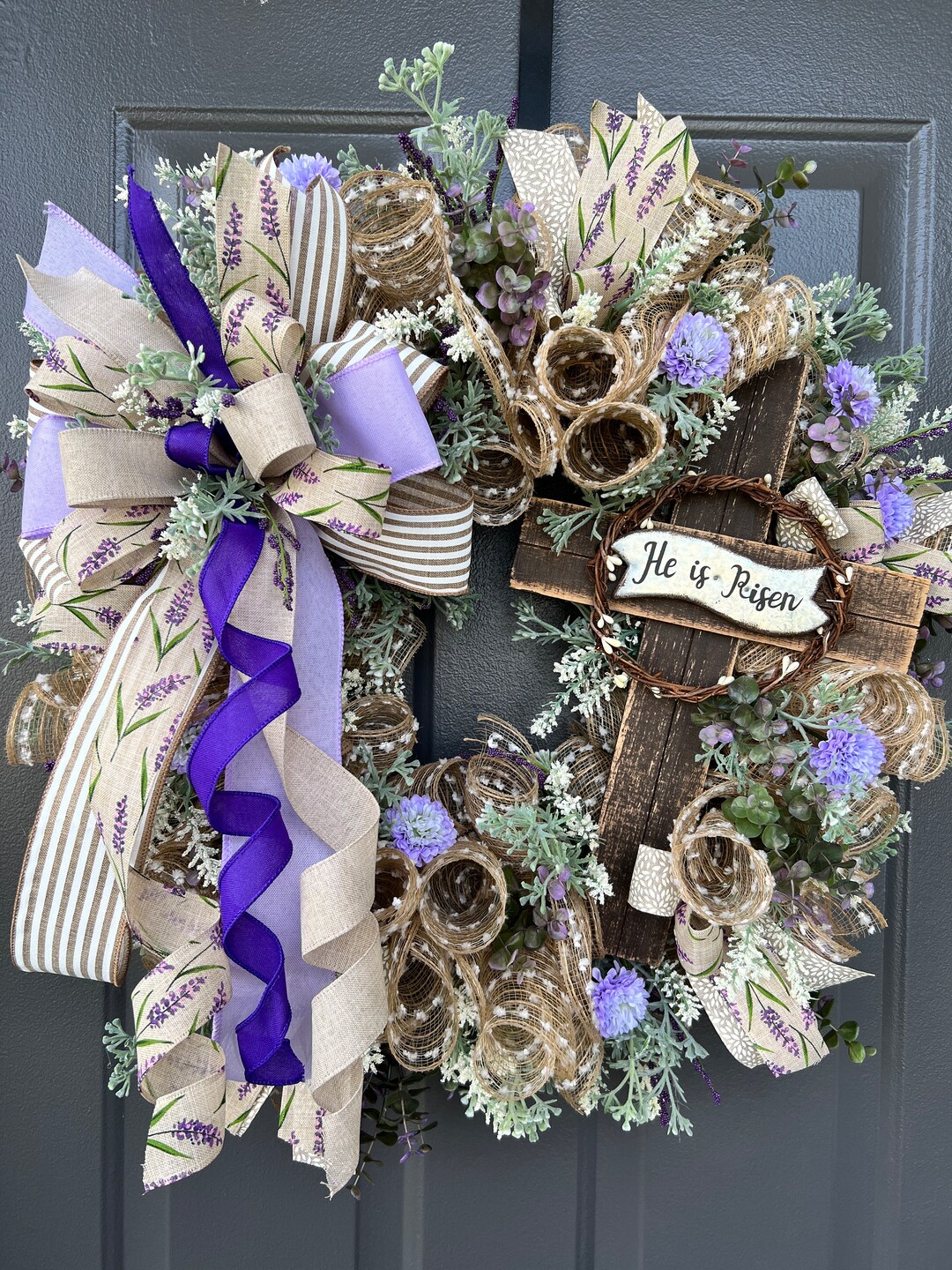 Everyday Wreath for Front Door, Religious Wreath for Front Door, Cross Wreath, Large Wreath for ...