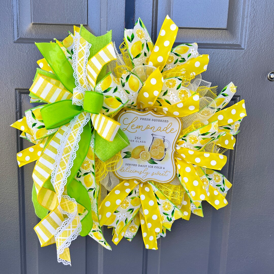 Lemon Wreath, Summer Wreath for Front Door, Lemon Lime Decor, Vibrant ...