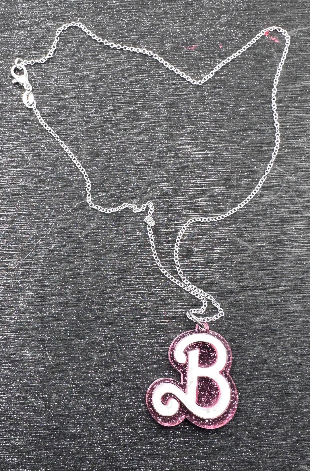 Pink B Pink Glitter Necklace - Etsy