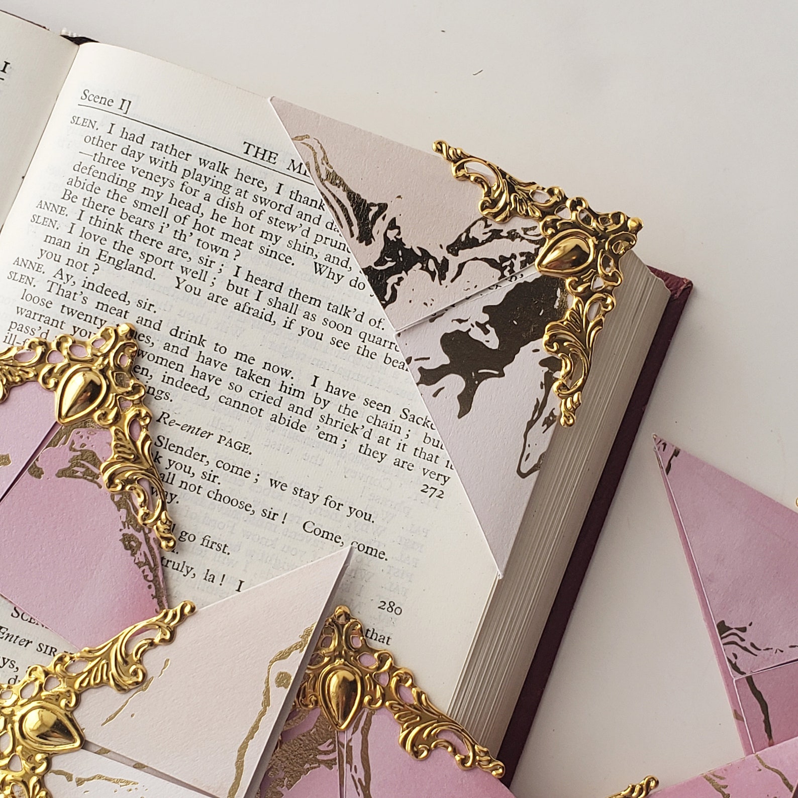 Marbled Corner Bookmarks – Gold Foil Embossed, Decorative Gold ...
