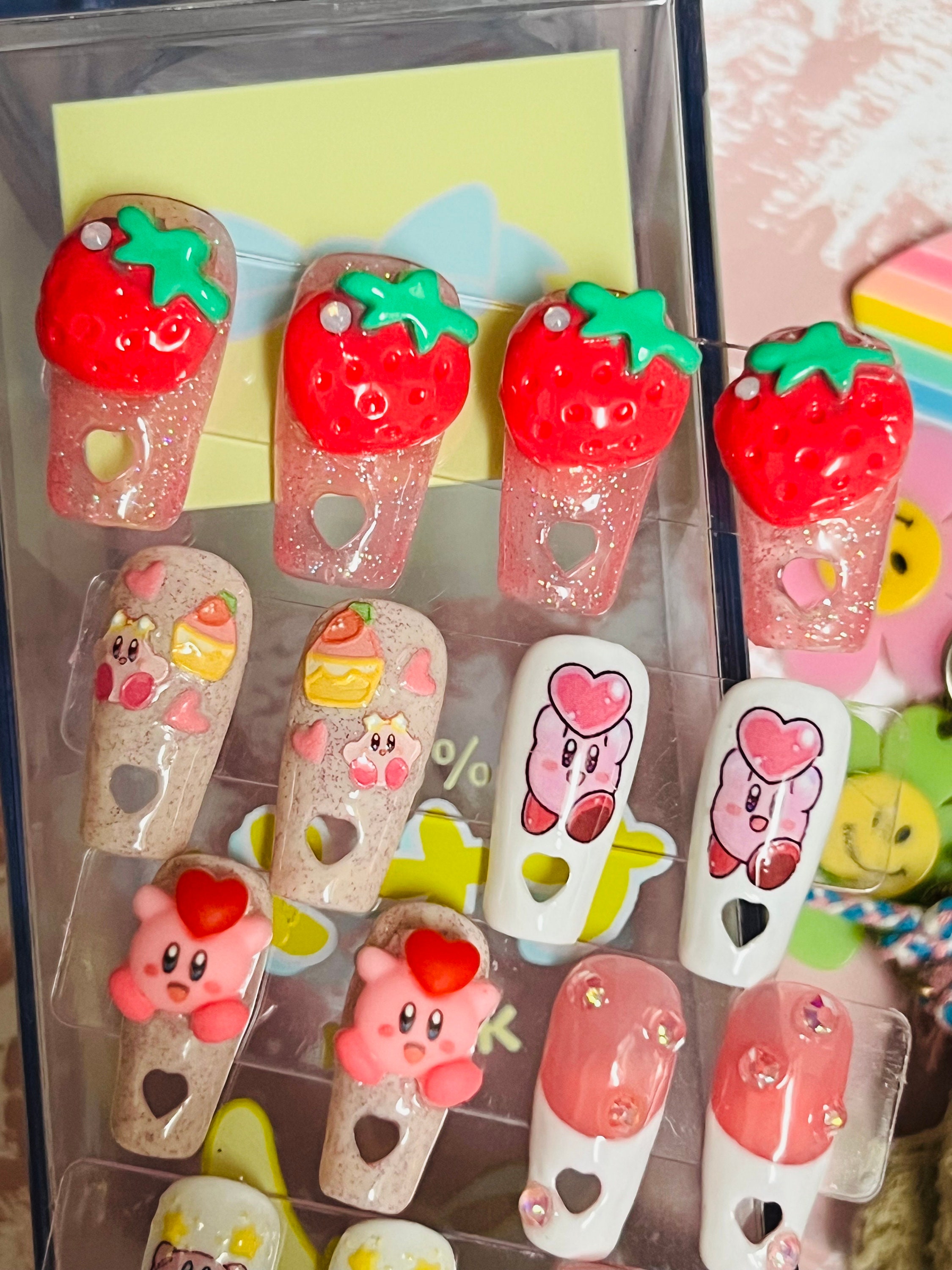 22 Full Set Mix And Match Nails Strawberry 90s Pink Puffy Etsy