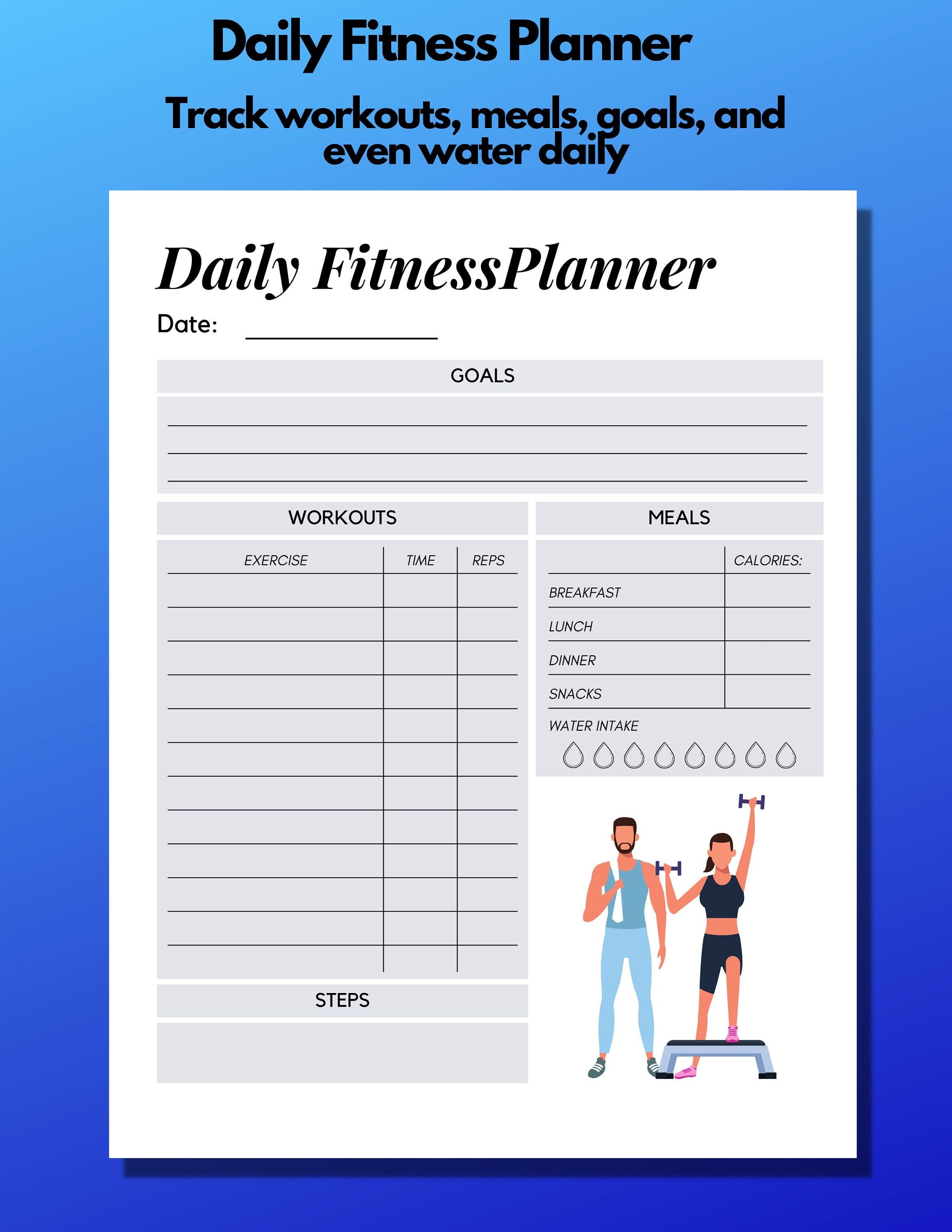 Daily Fitness Planner, Printable, Meals, Workouts, and Goals - Etsy