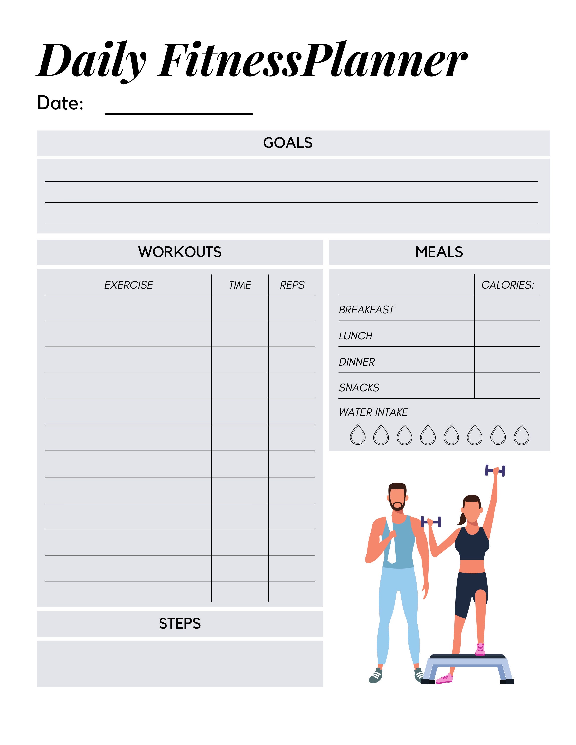 Daily Fitness Planner, Printable, Meals, Workouts, and Goals - Etsy