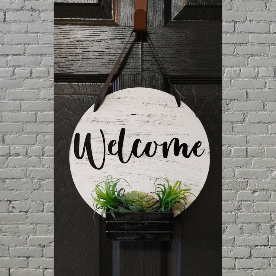 Welcome Sign Welcome Sign With Plant Box Fake Plant Welcome | Etsy