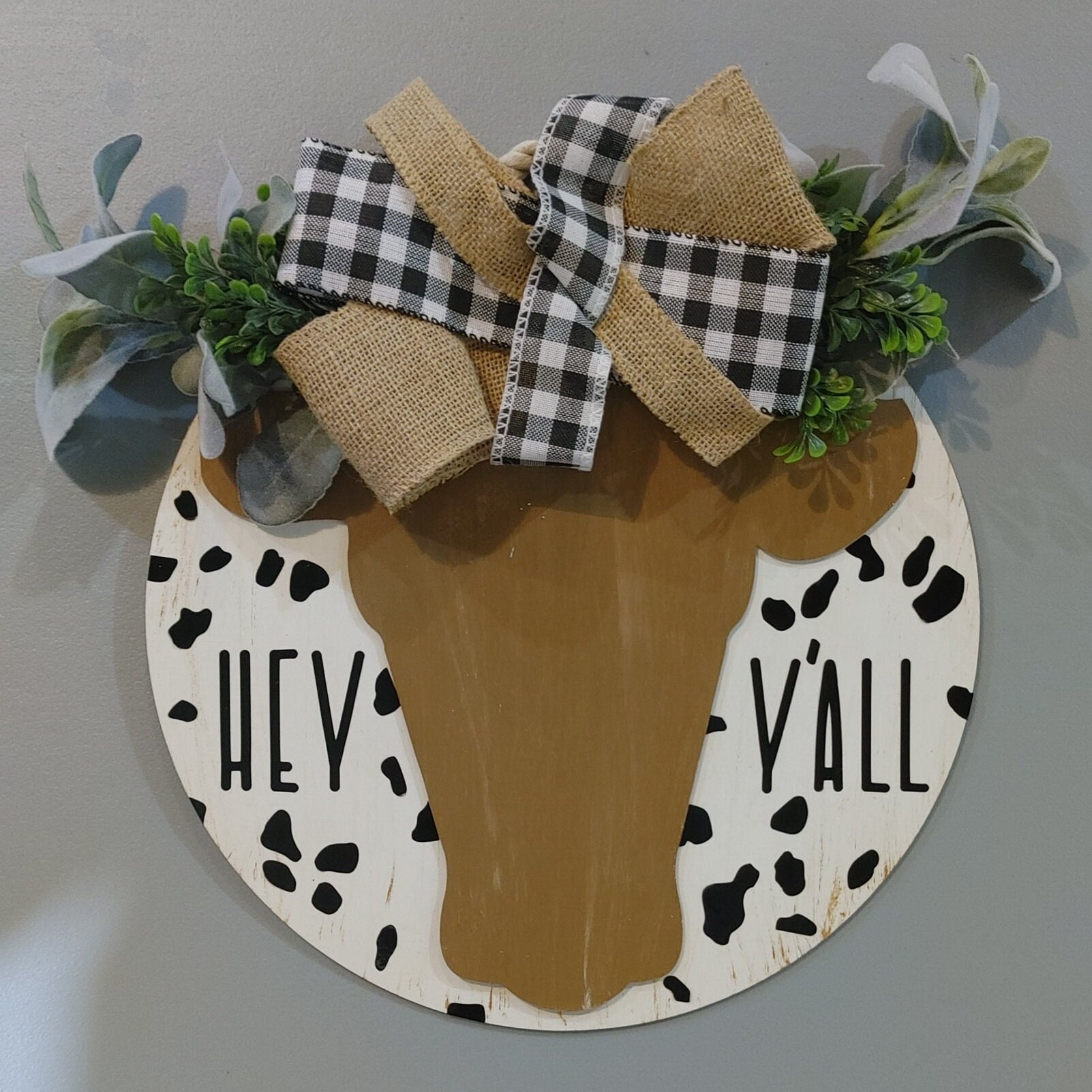 Hey Y'all Door Sign 14 Inch, Hey Door Sign, Cow Door Sign, Hey Y'all ...