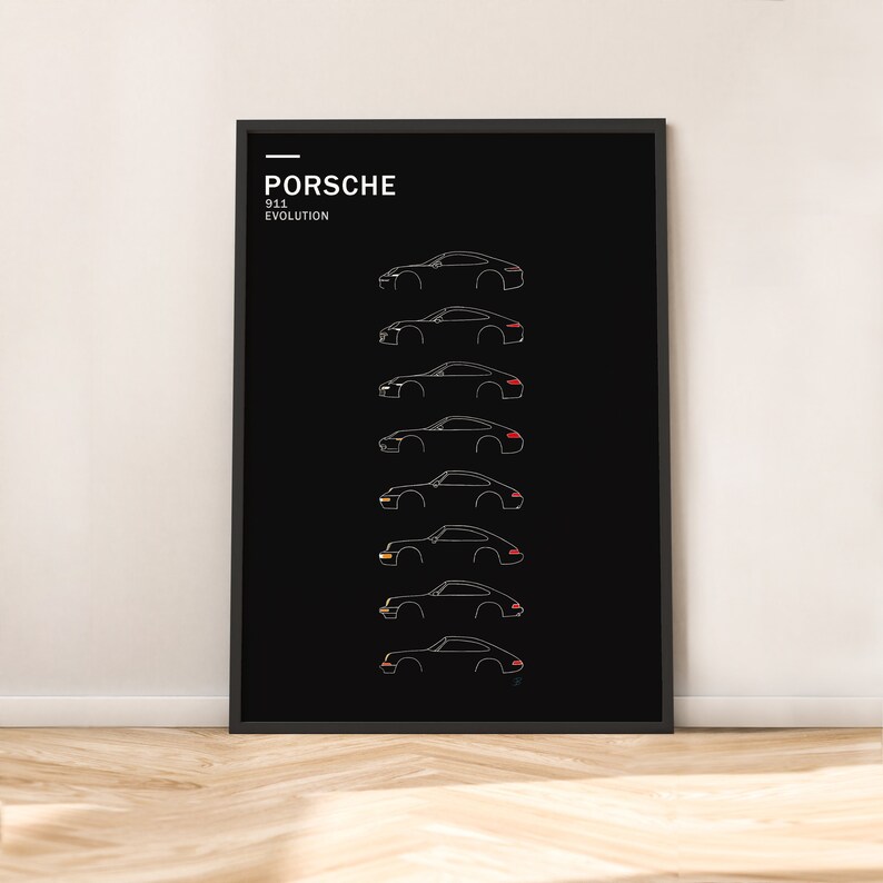 Porsche 911 Evolution Story Poster | Hand Painted | Silhouette ...