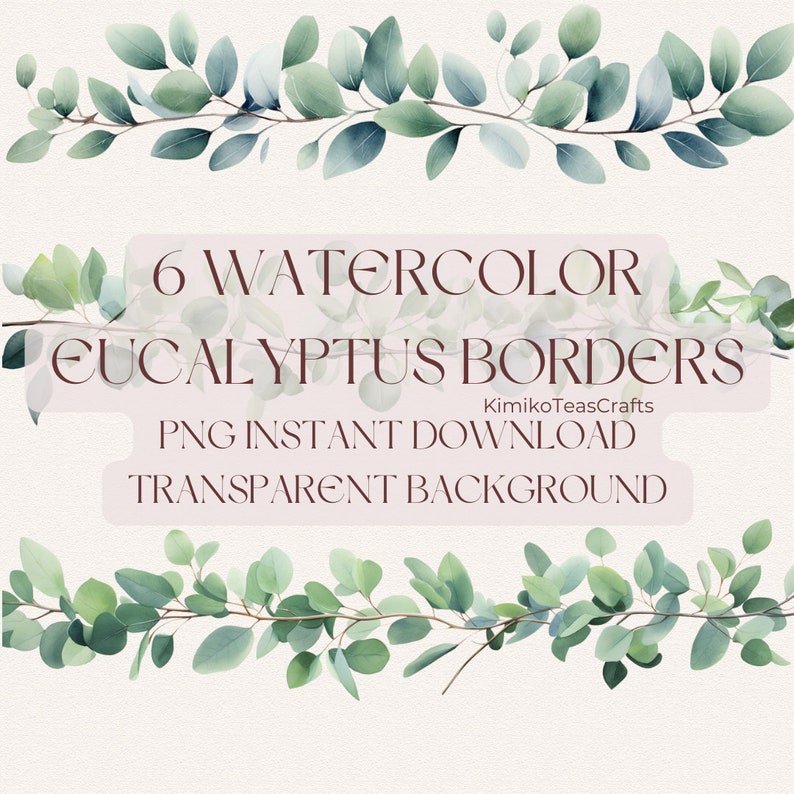 Watercolor Eucalyptus Borders PNG Digital Download Transparent ...