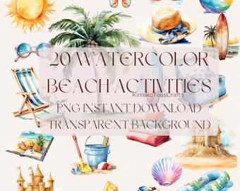 Tropical Coastal Ocean Beach Watercolor Clip Art 4 High Quality PNG ...