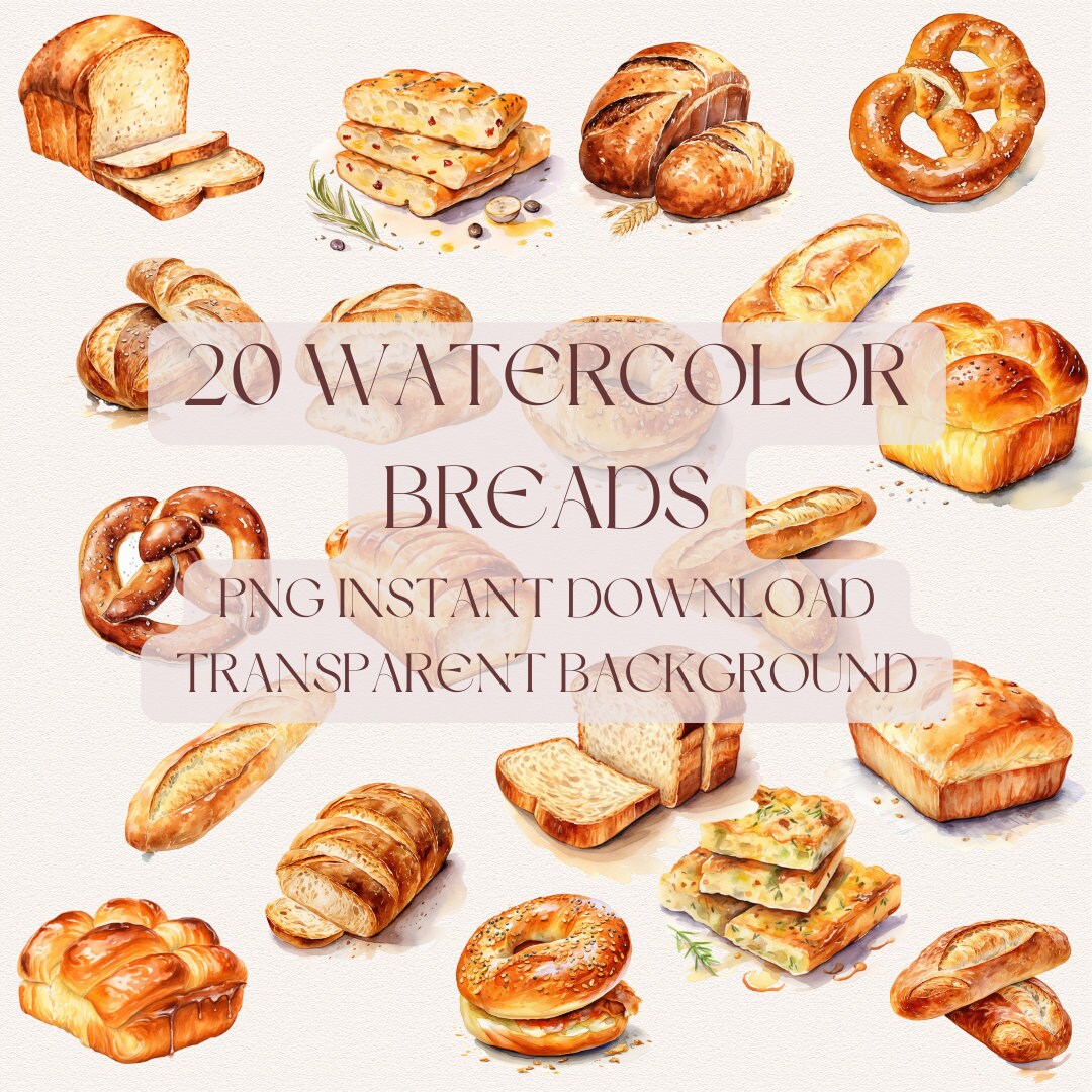 Watercolor Bread PNG Digital Download Transparent Background Commercial ...