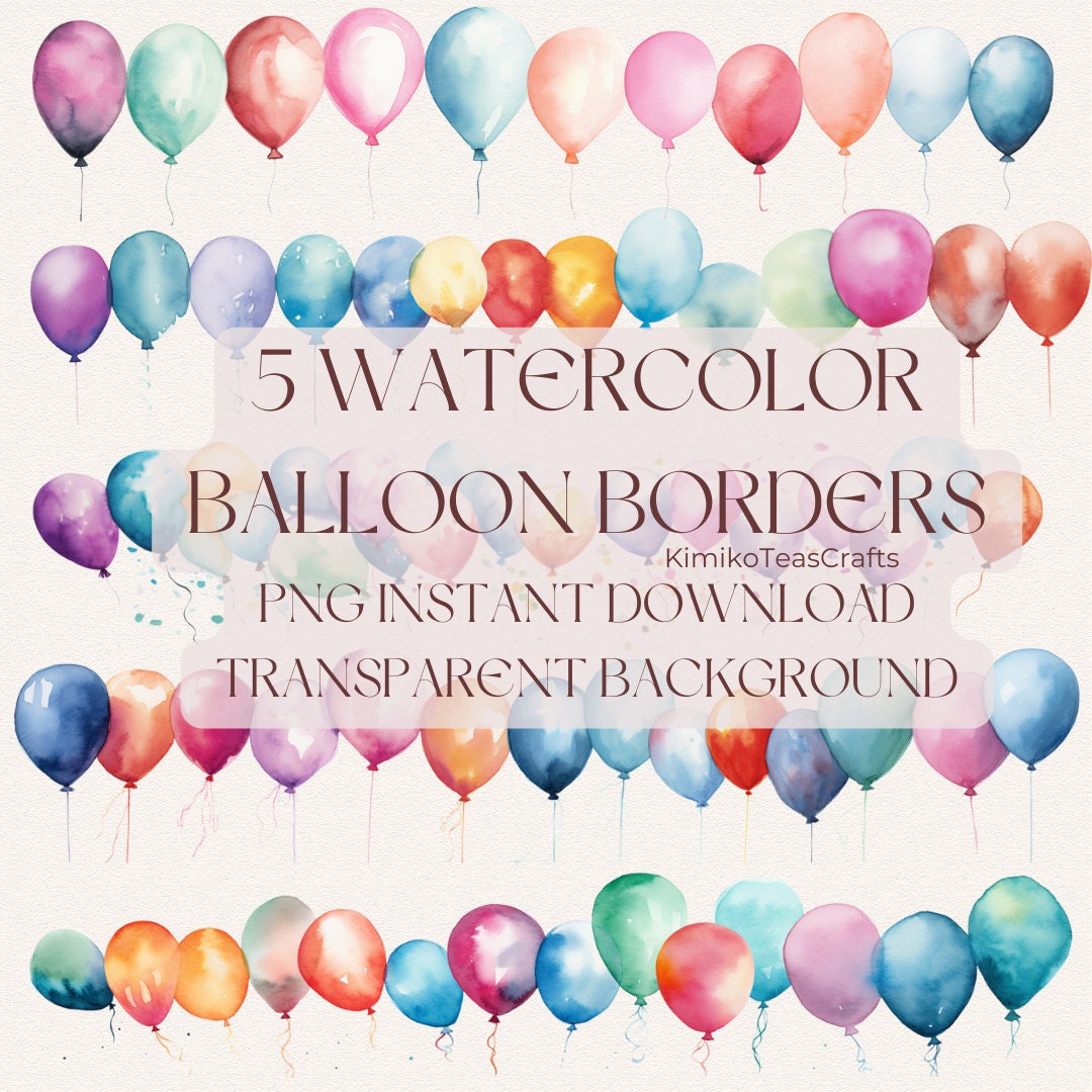 Watercolor Balloon Borders Frame PNG Transparent Background Digital ...