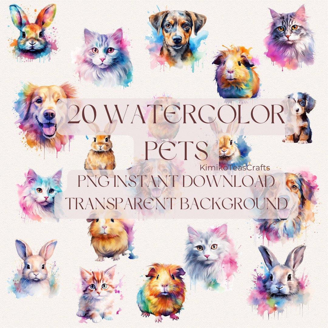 Watercolor Pets Rainbow Splash PNG Digital Download Commercial Use Dogs ...