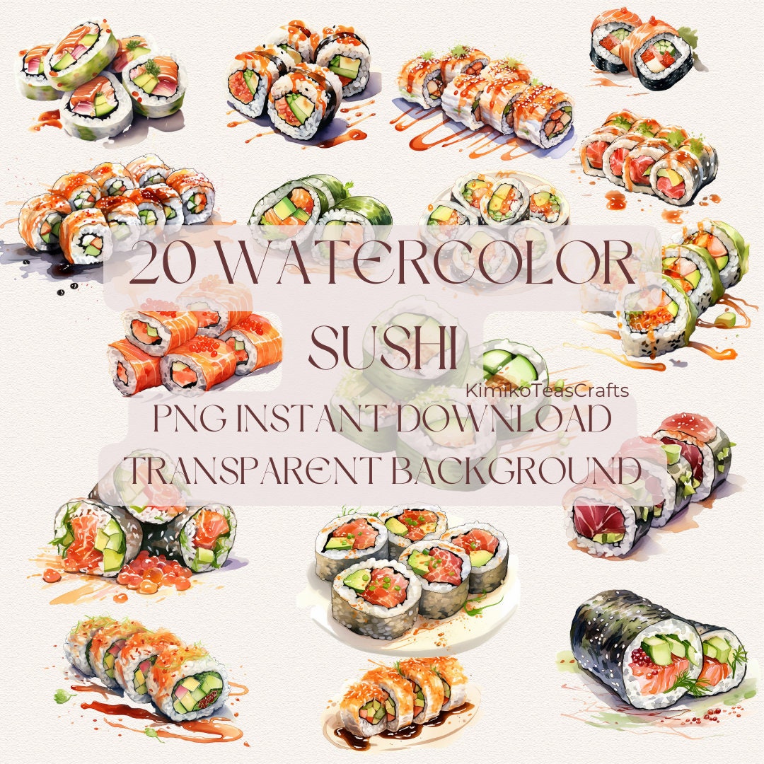 Watercolor Sushi PNG Digital Download Commercial Use Aesthetic ...