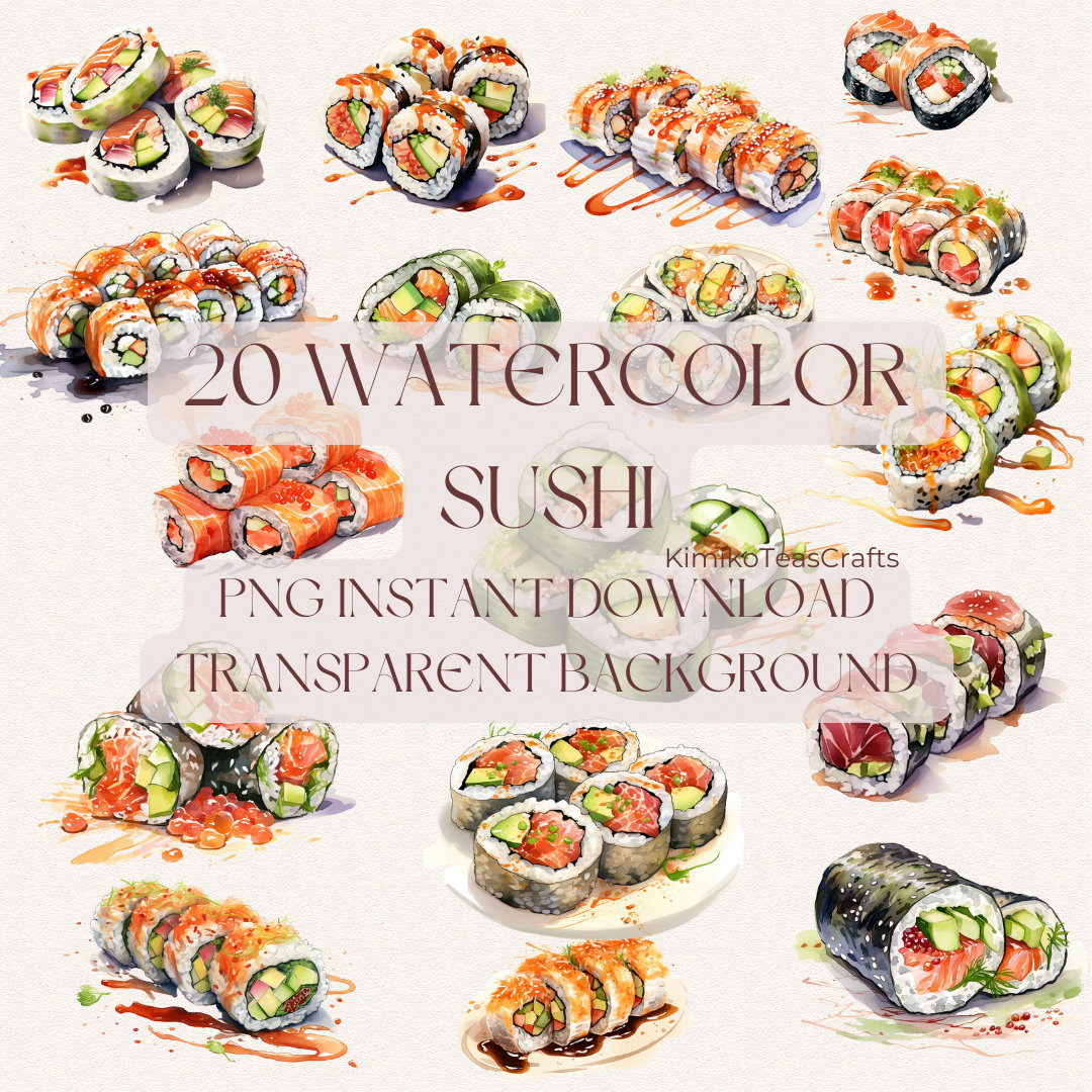 Watercolor Sushi PNG Digital Download Commercial Use Aesthetic ...