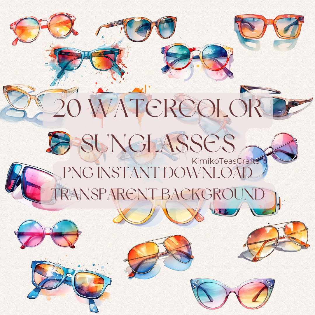 Watercolor Sunglasses PNG Digital Download Aesthetic Sunglass ...