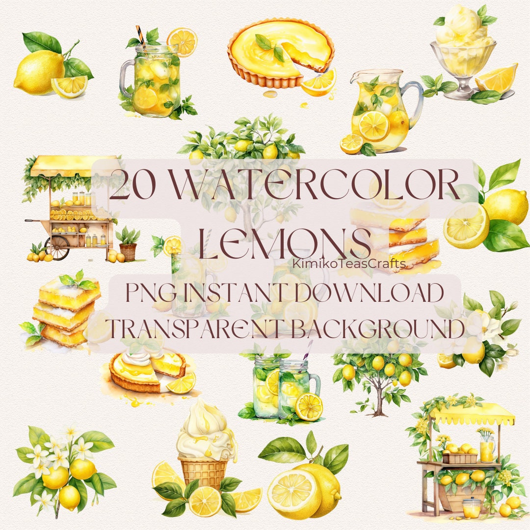 Watercolor Lemon PNG Instant Download Transparent Background Clipart ...