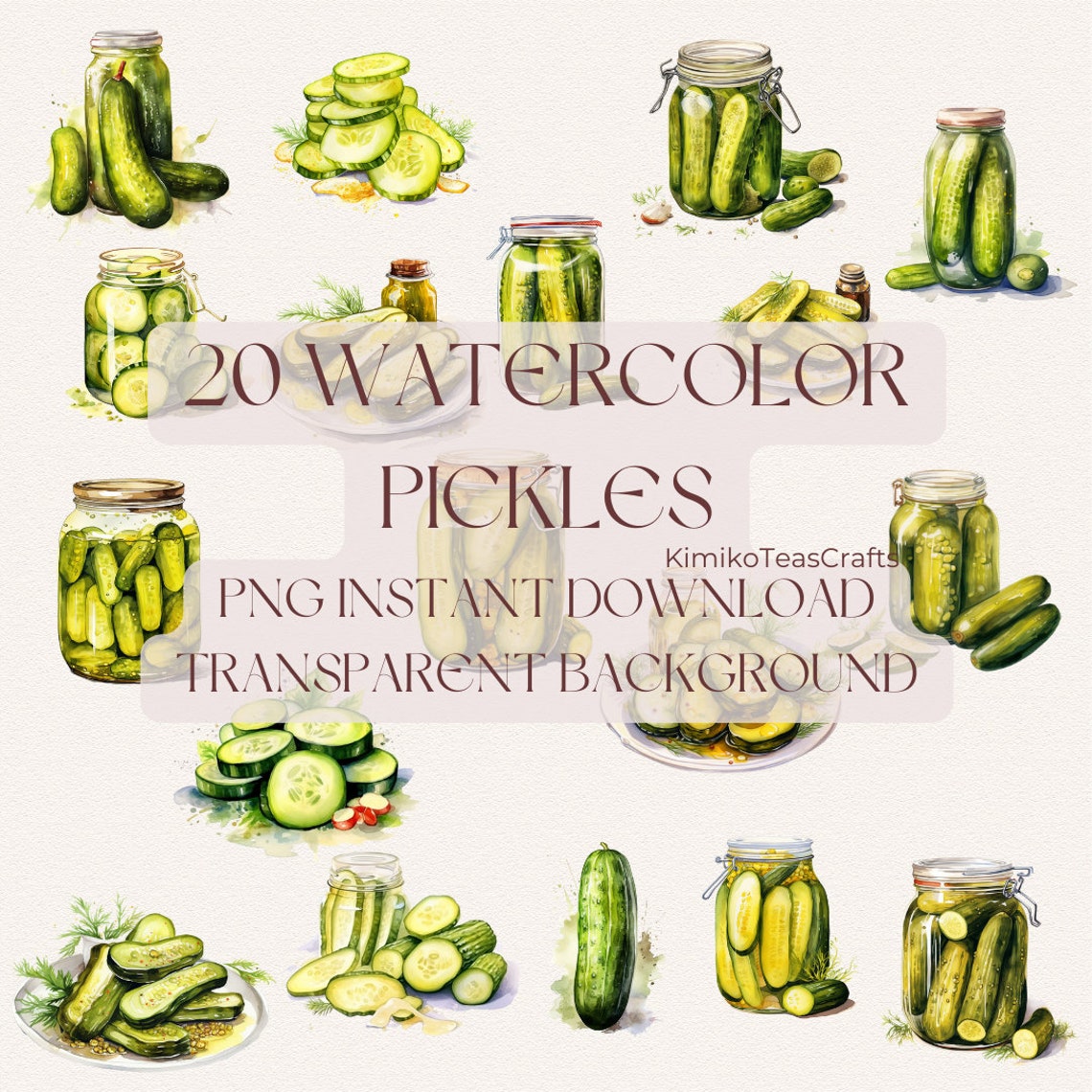 Watercolor Pickles PNG Digital Download Pickle Aesthetic Clipart ...