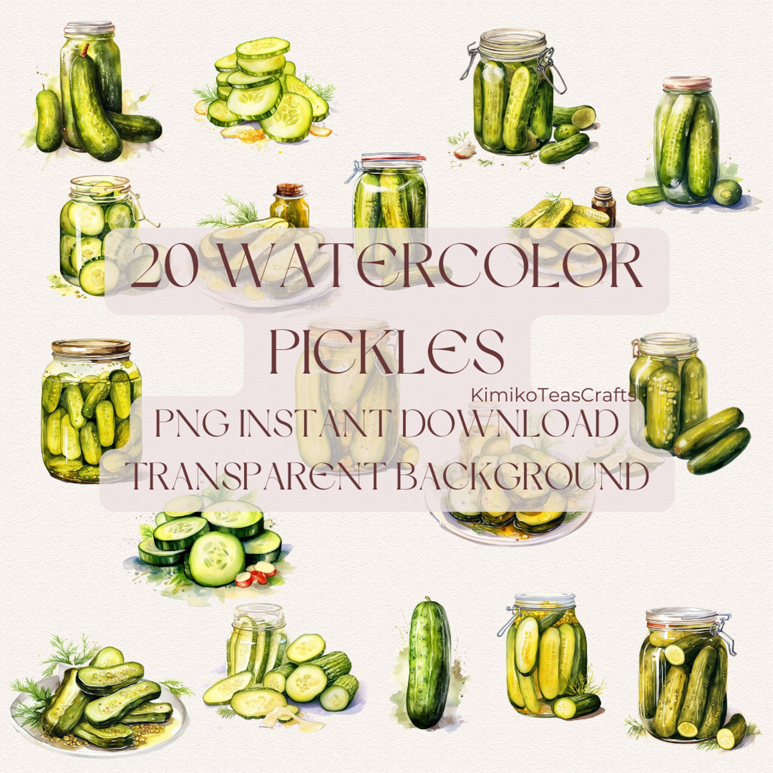Watercolor Pickles PNG Digital Download Pickle Aesthetic Clipart ...