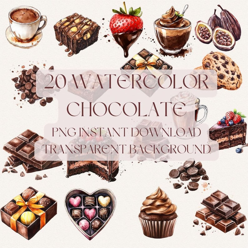 Watercolor Chocolate PNG Digital Download Cookie Aesthetic Clipart ...