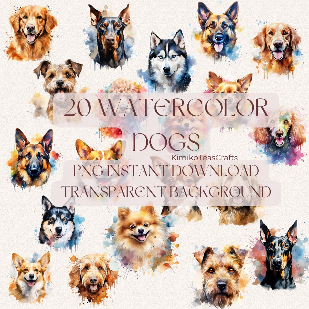 Watercolor Dog Clipart PNG Clip Art Transparent Background Commercial ...