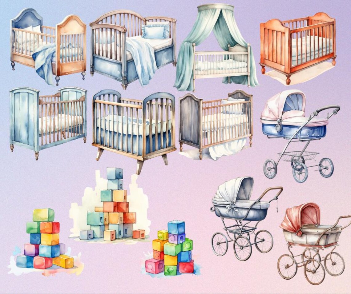 50 Watercolor Baby Shower Digital Instant Download PNG Transparent ...