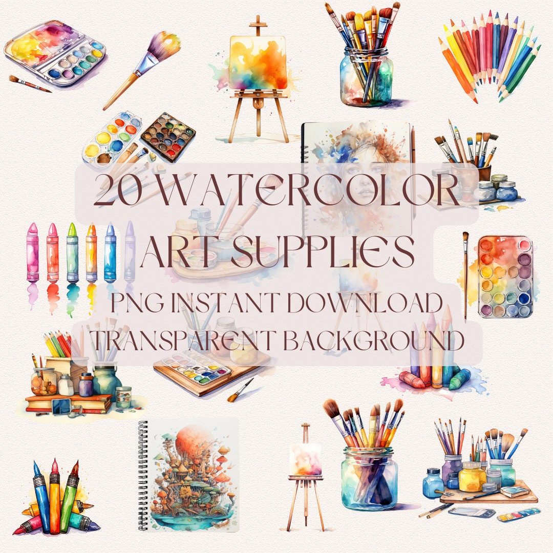 Watercolor Art Supplies PNG Digital Download Commercial Use Transparent ...