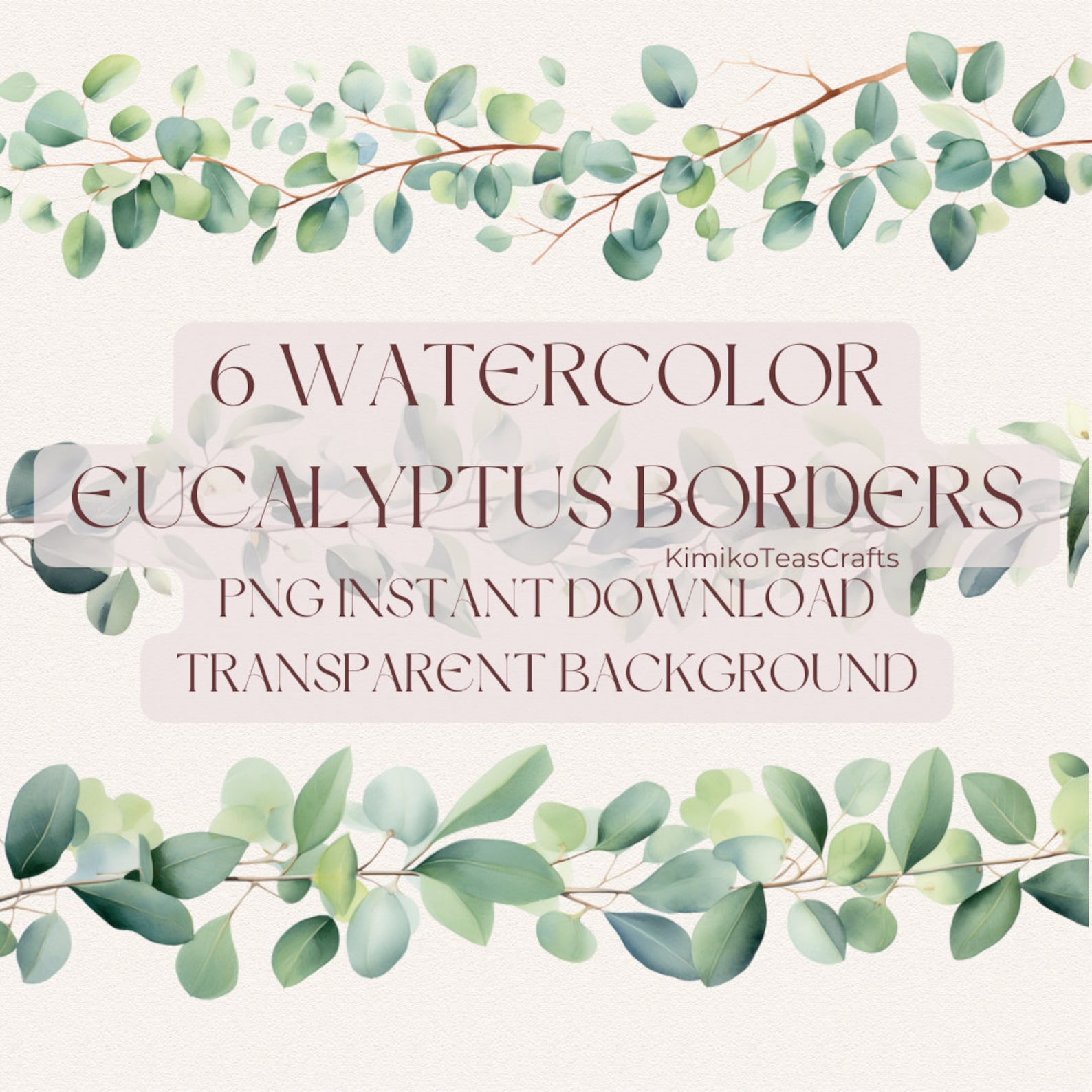 Watercolor Eucalyptus Borders PNG Digital Download Transparent ...