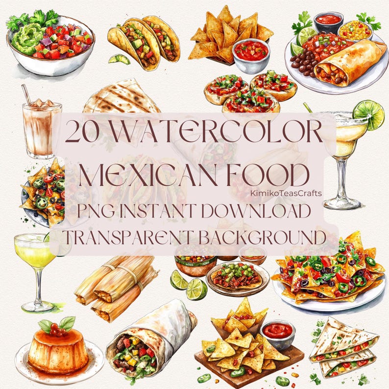 Watercolor Mexican Food PNG Digital Instant Download Transparent ...