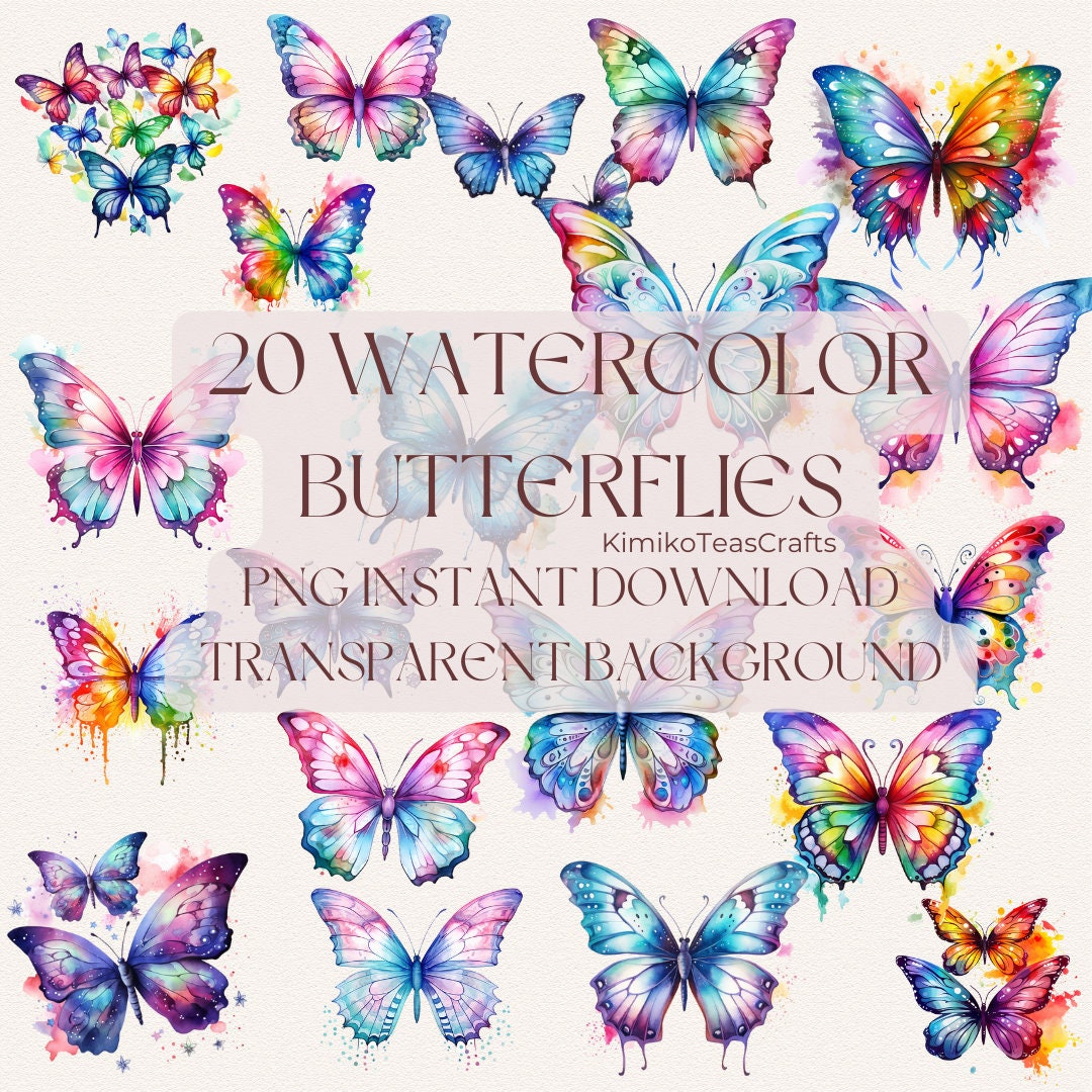 Watercolor Butterflies Colorful Rainbow Cosmic PNG Instant Download ...