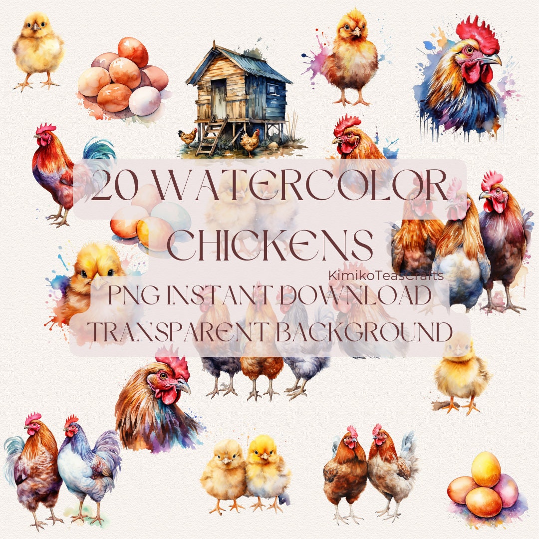 Watercolor Chicken PNG Instant Download Farm Aesthetic Clipart ...