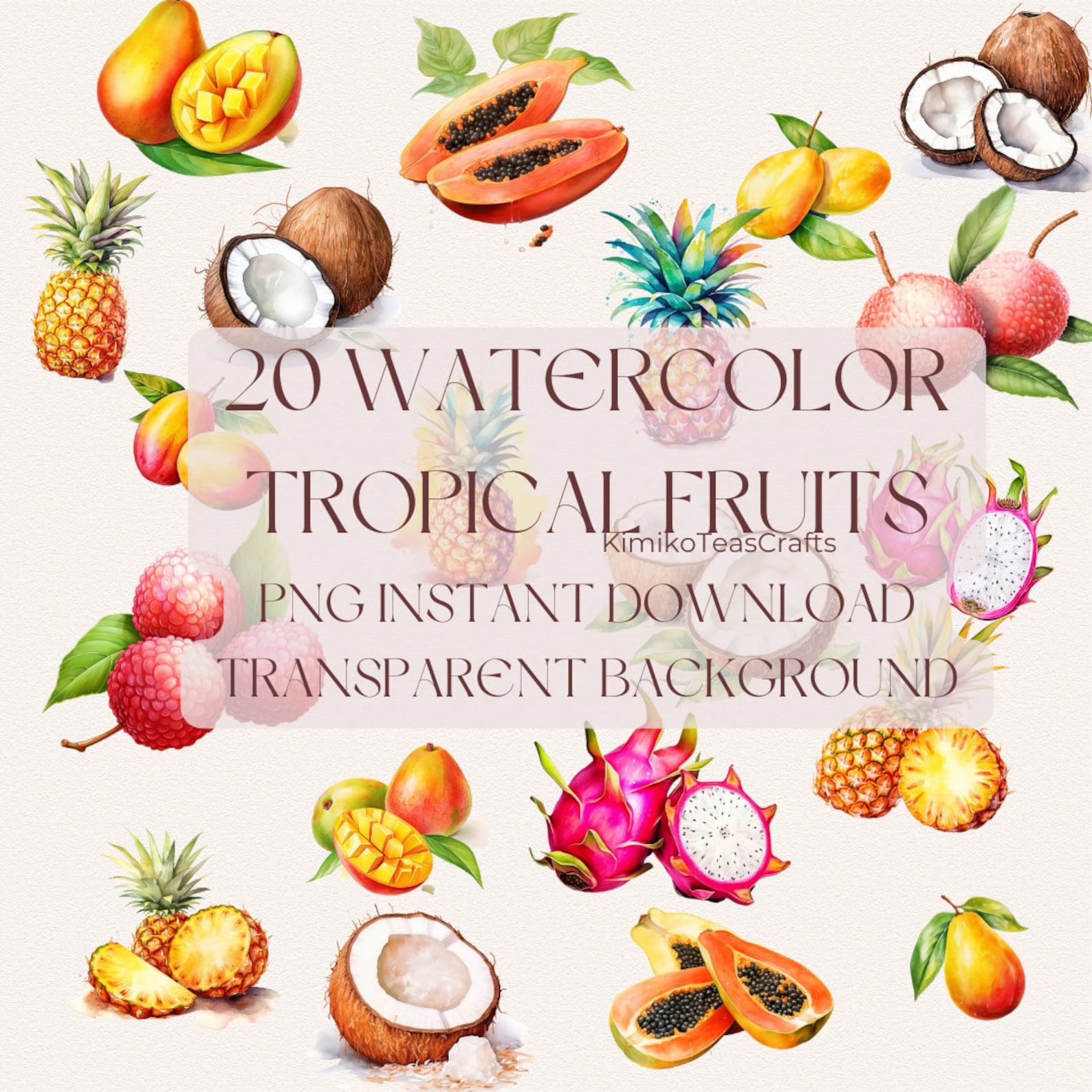 Watercolor Tropical Fruits PNG Transparent Background Summer Fruits ...